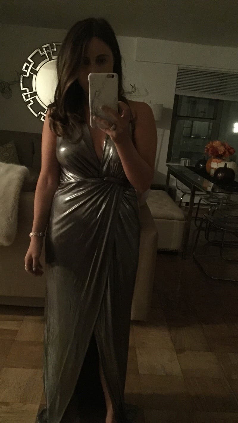 Silver Twist Column Gown by HALSTON | Rent the Runway