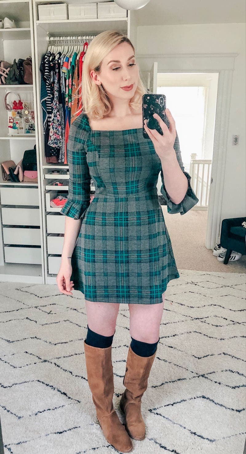Plaid Wide Neck Dress by J.O.A. | Rent the Runway