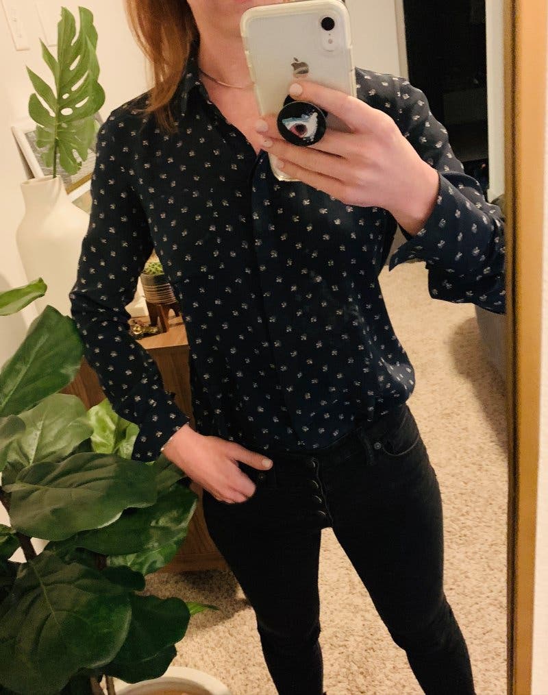 Navy Refined Dot Button Down by VINCE. | Rent the Runway